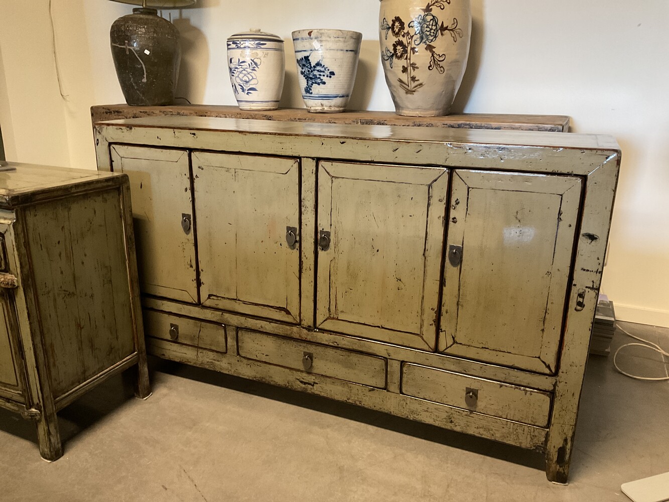 Chinees hoogglans dressoir groen/grijs - Dressoirs Gelakt Hoogglans ...