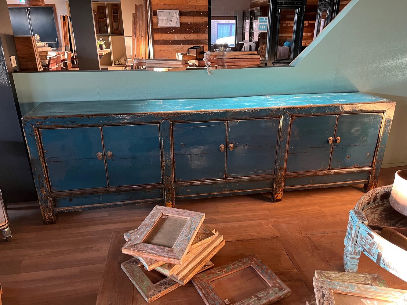 Mooie grote Chinese Dressoir turquoise - Dressoirs Gelakt Hoogglans ...